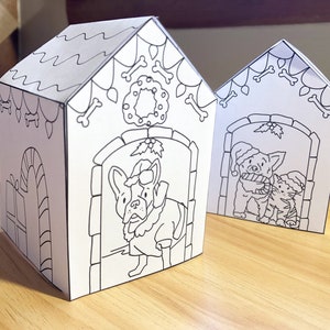 Christmas Dog House Coloring Page House - Set of 2 - Etsy
