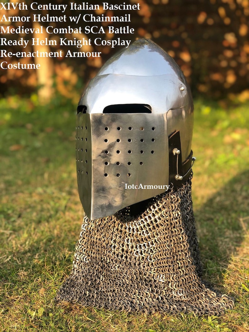 Xivth Century Italian Bascinet Armor Helmet W/ Chainmail - Etsy