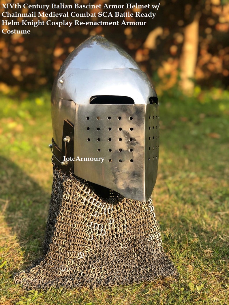 Xivth Century Italian Bascinet Armor Helmet W/ Chainmail - Etsy