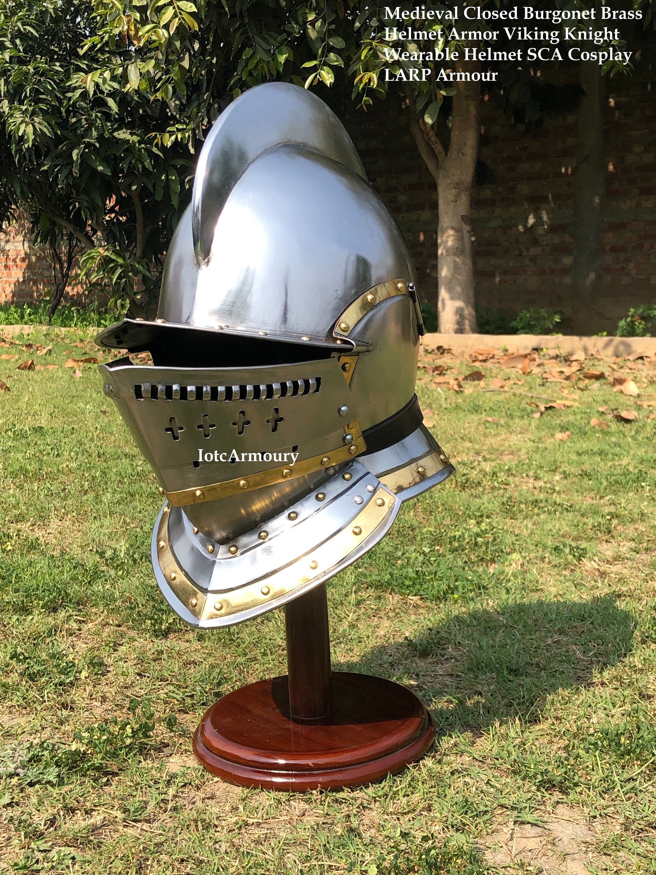 Medieval Gladiator Helmet 18GA SCA LARP Brass Reenactment Armor Helmet ...