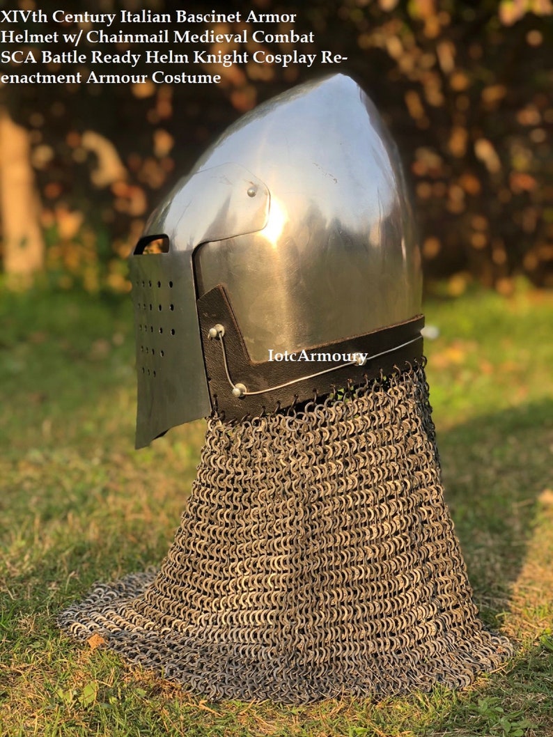 Xivth Century Italian Bascinet Armor Helmet W/ Chainmail - Etsy