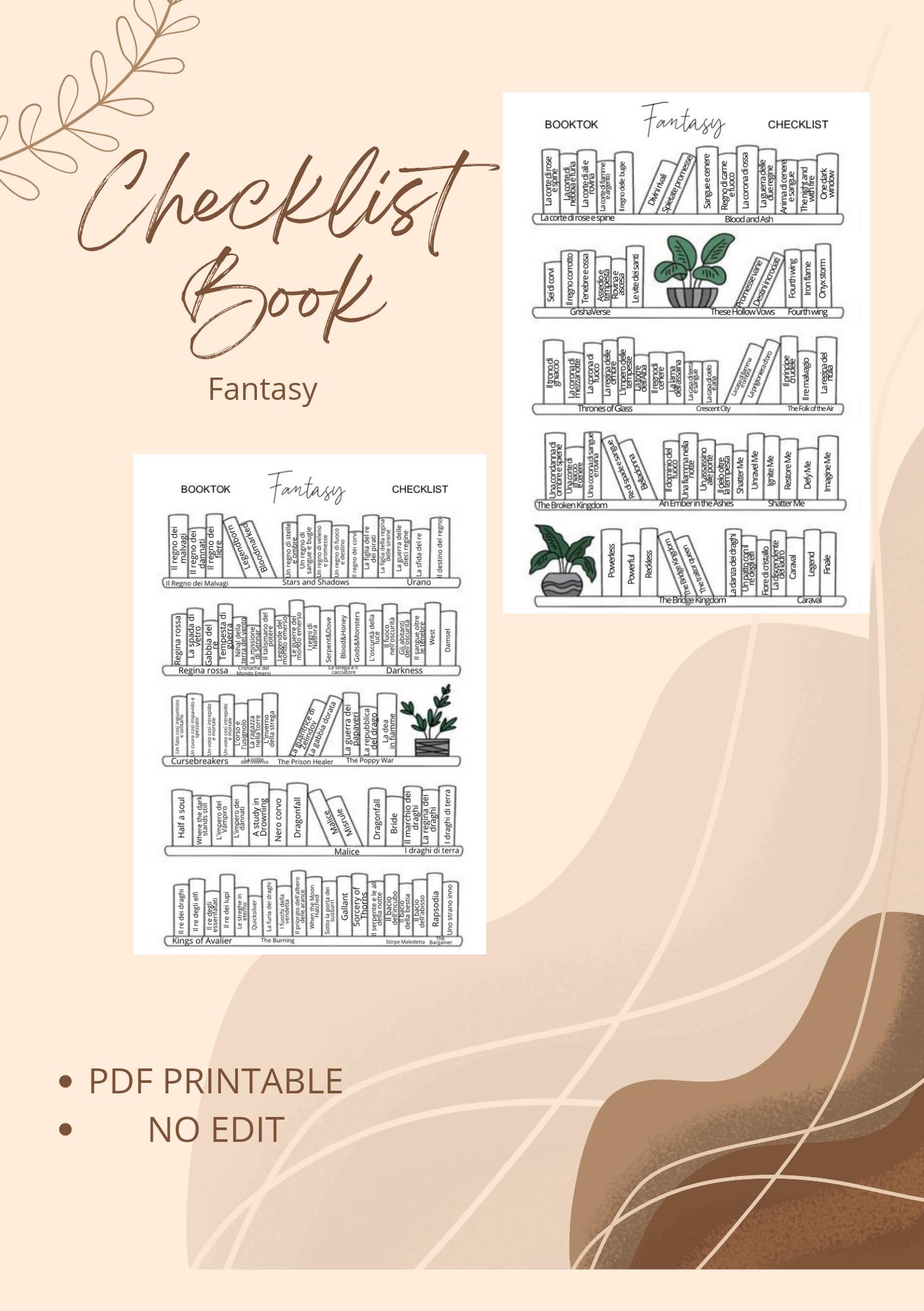 Fantasy Book Checklist - Etsy