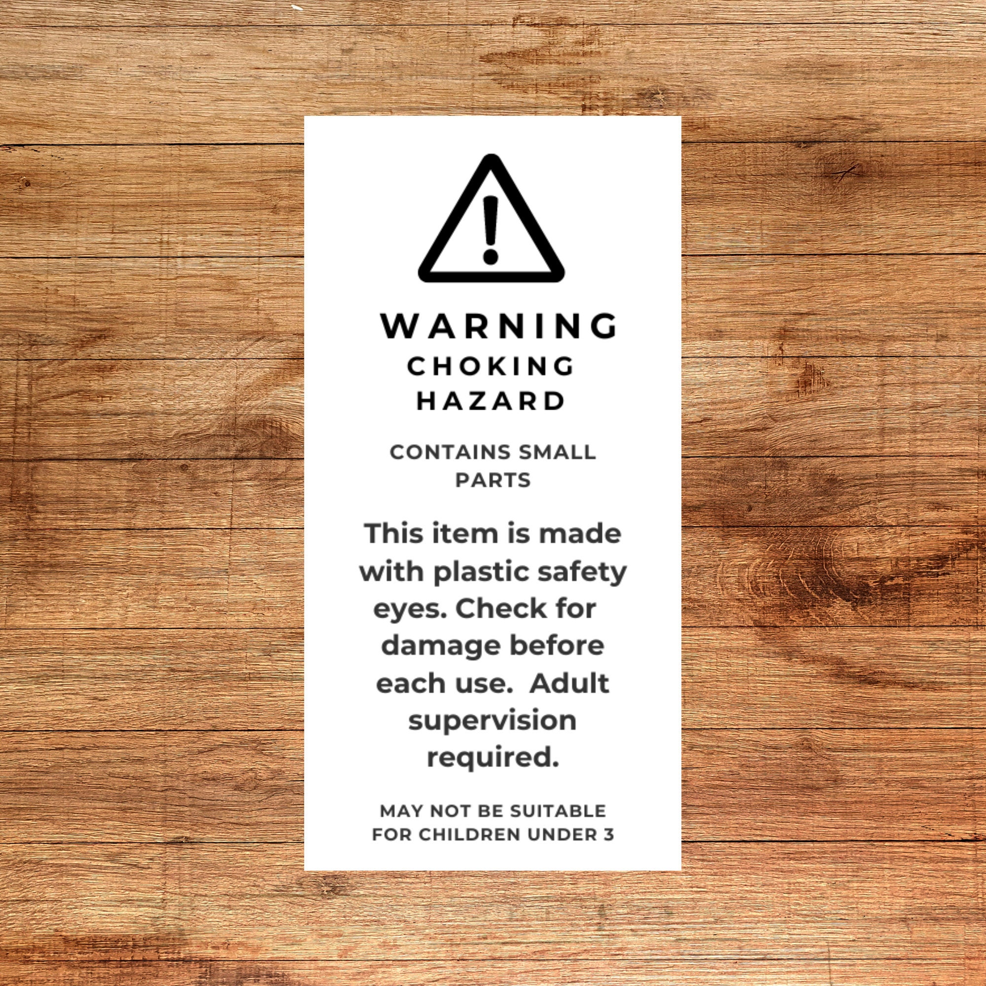 Safety Eyes Warning Tag for Printing -- Choking Hazard Label for ...