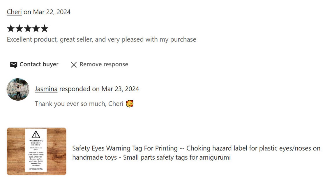 Safety Eyes Warning Tag for Printing -- Choking Hazard Label for ...