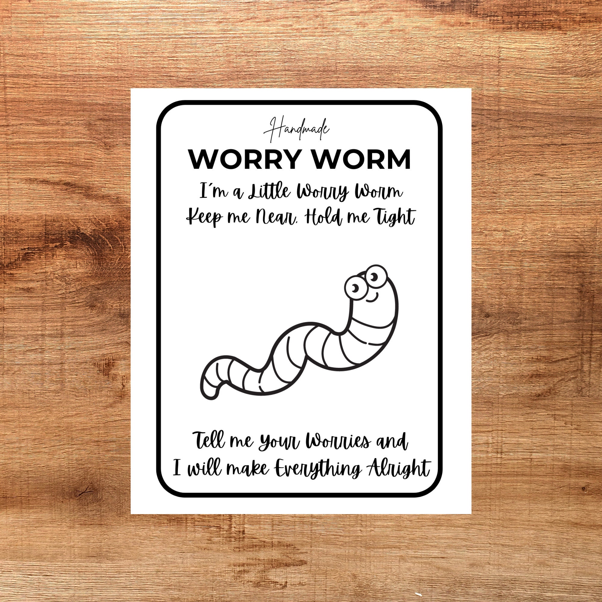 Worry Worm Display Card/printable Tag Label Backing Card for Handmade ...
