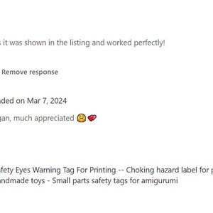 Safety Eyes Warning Tag for Printing -- Choking Hazard Label for ...