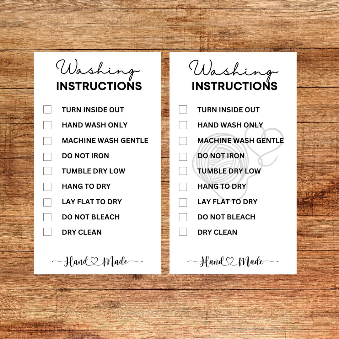 Printable Washing Instructions Card/handmade Clothing Care Packaging ...