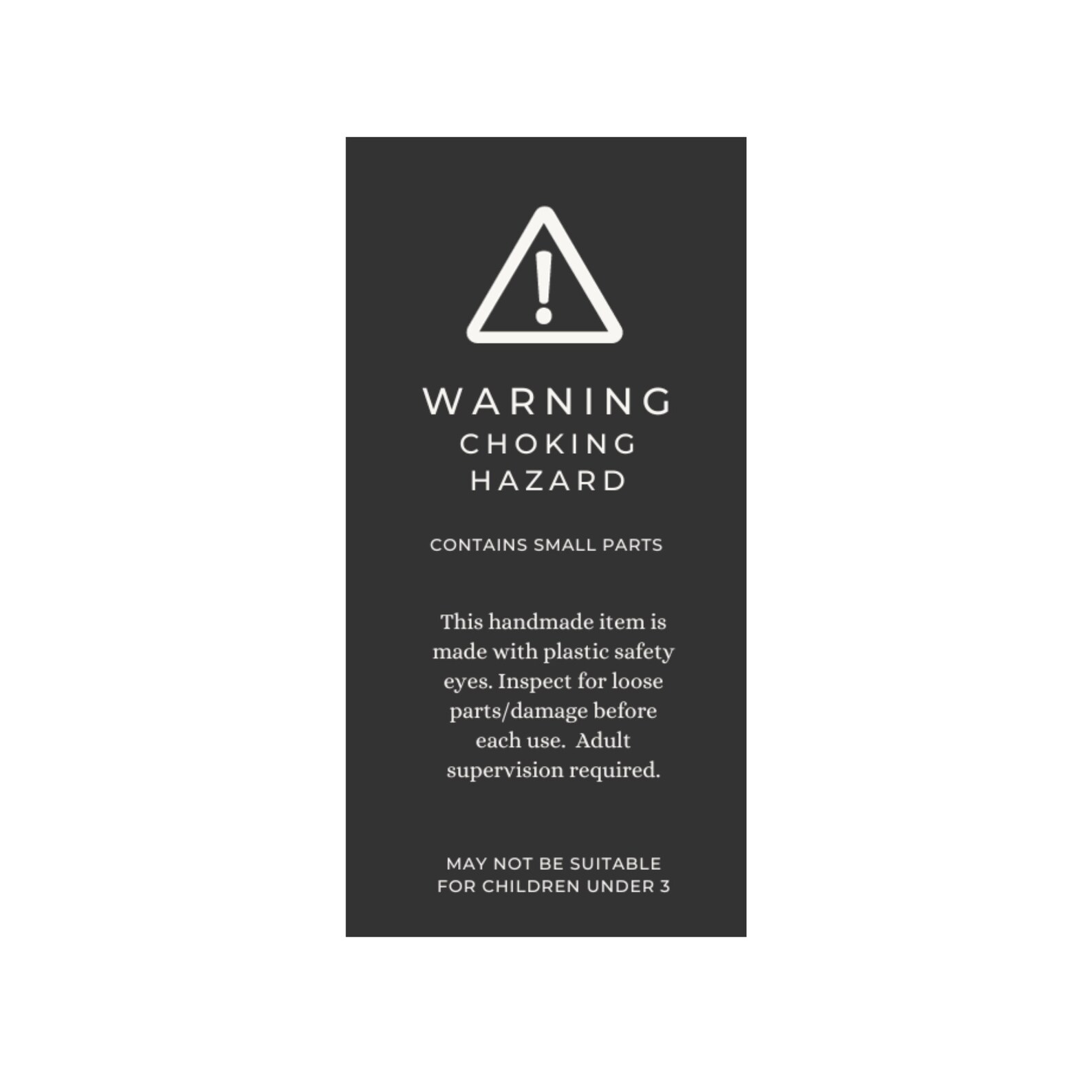 Safety Eyes Warning Tag for Printing -- Choking Hazard Label for ...