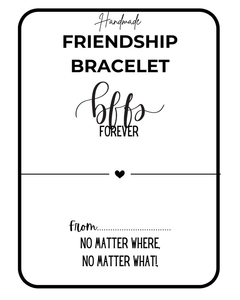 Friendship Bracelet Display Card Printable Handmade BFF Bracelet Tags ...