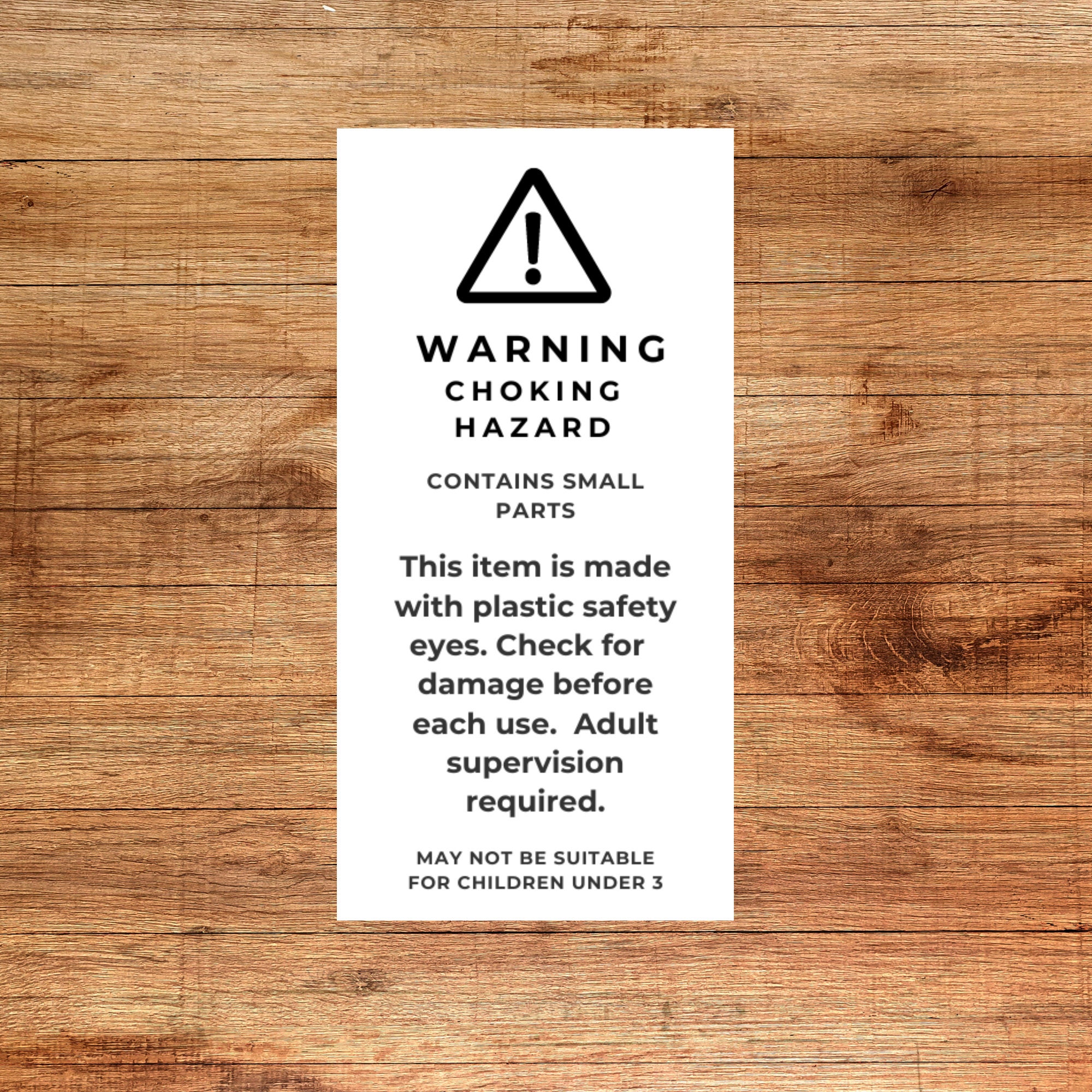 Safety Eyes Warning Tag for Printing -- Choking Hazard Label for ...