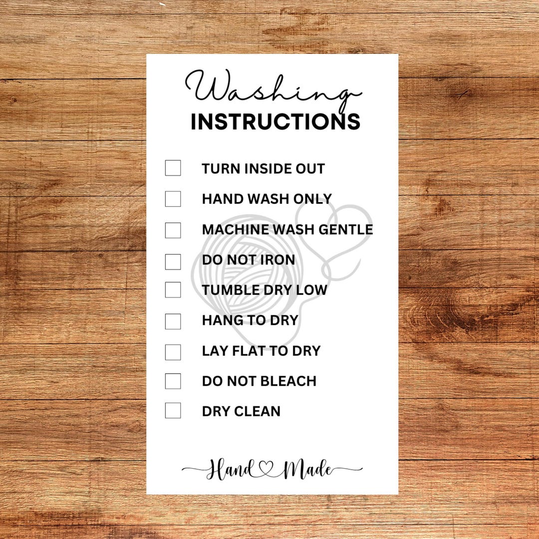 Washing Instruction Card/handmade Care Card/clothing Washing ...