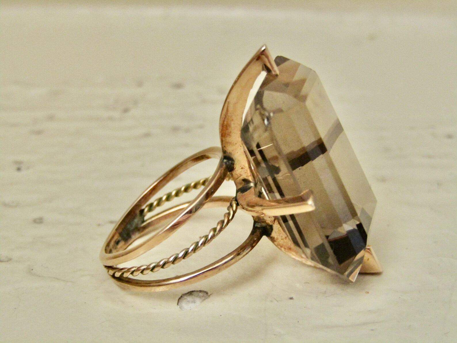 Fantastic Retro Vintage 10K Gold Cocktail Ring With Large Smoky Quartz ...