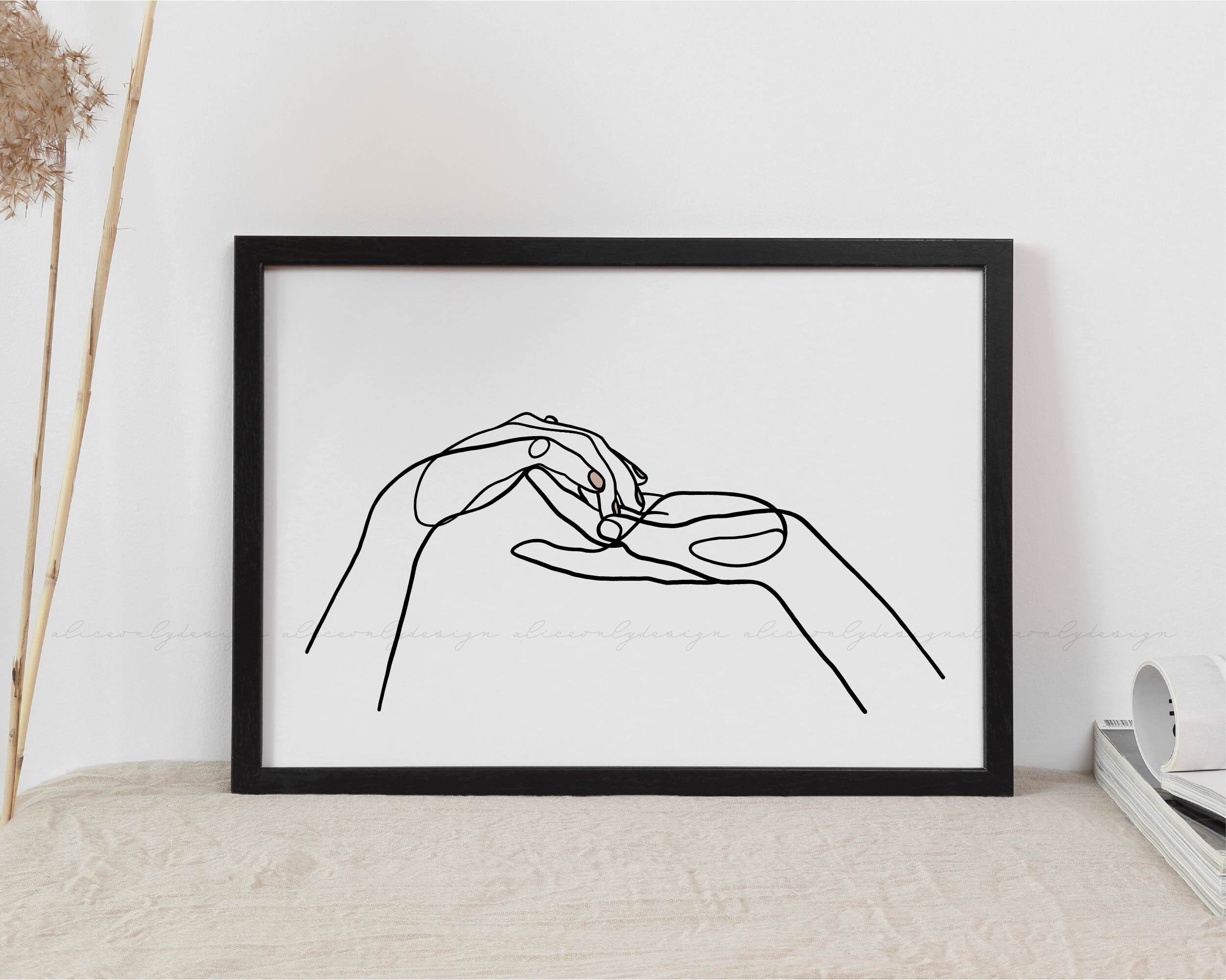 Holding Hands Print Line Art Minimal Wall Decor Printable Line - Etsy 日本