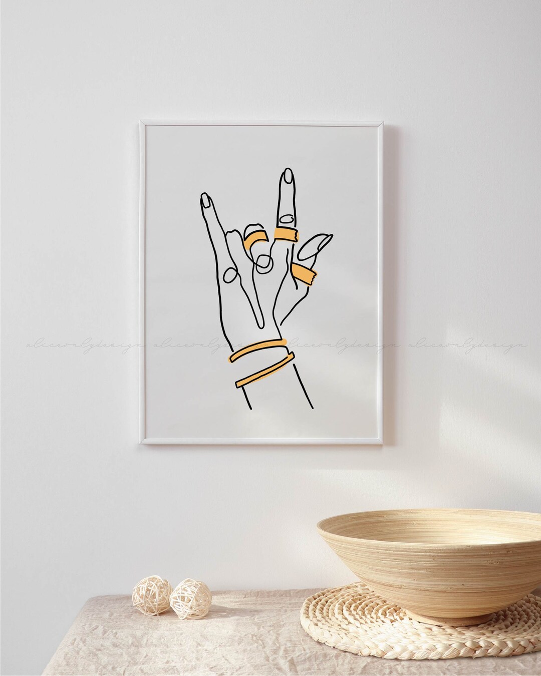 Hand Line Art Print Love Hand Gesture Line Drawing Hand Minimal Wall ...