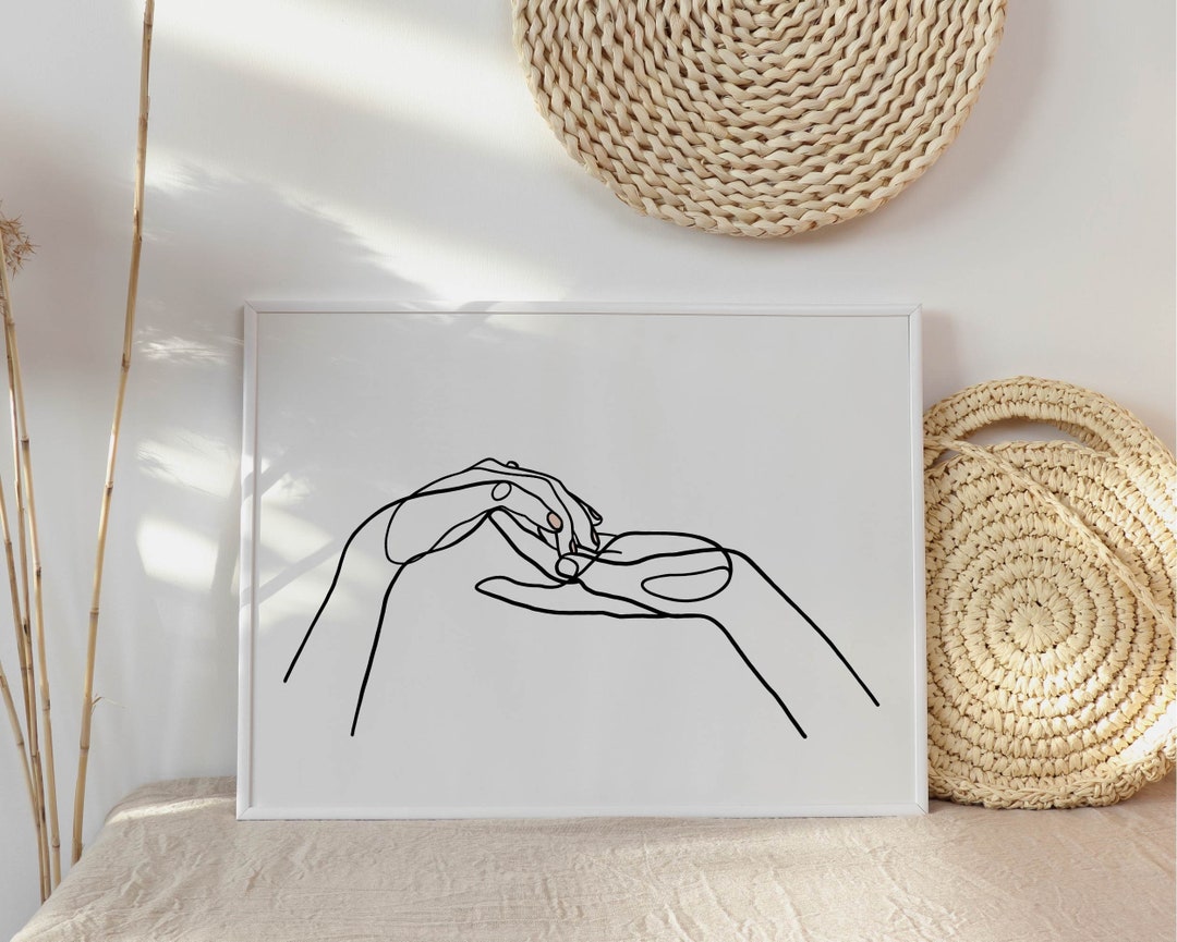 Holding Hands Print Line Art Minimal Wall Decor Printable Line Drawing ...