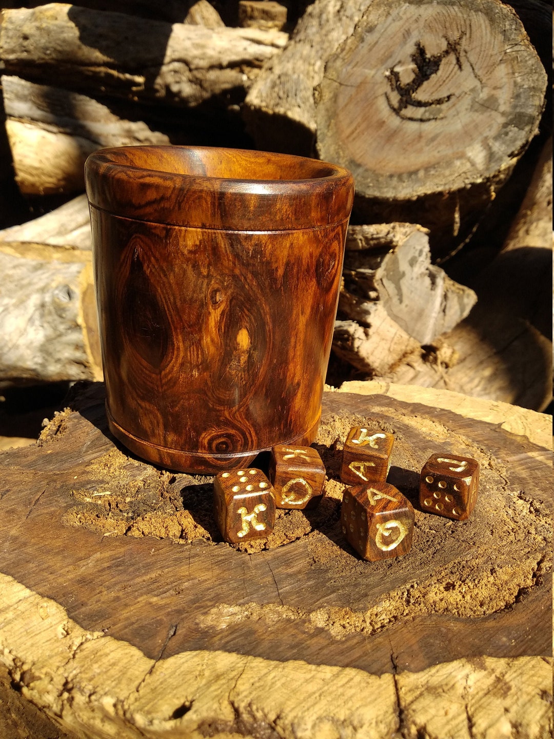 Cubilete Game Set 5 Dices in Desert Iron Wood - Hand Engraving Custom ...