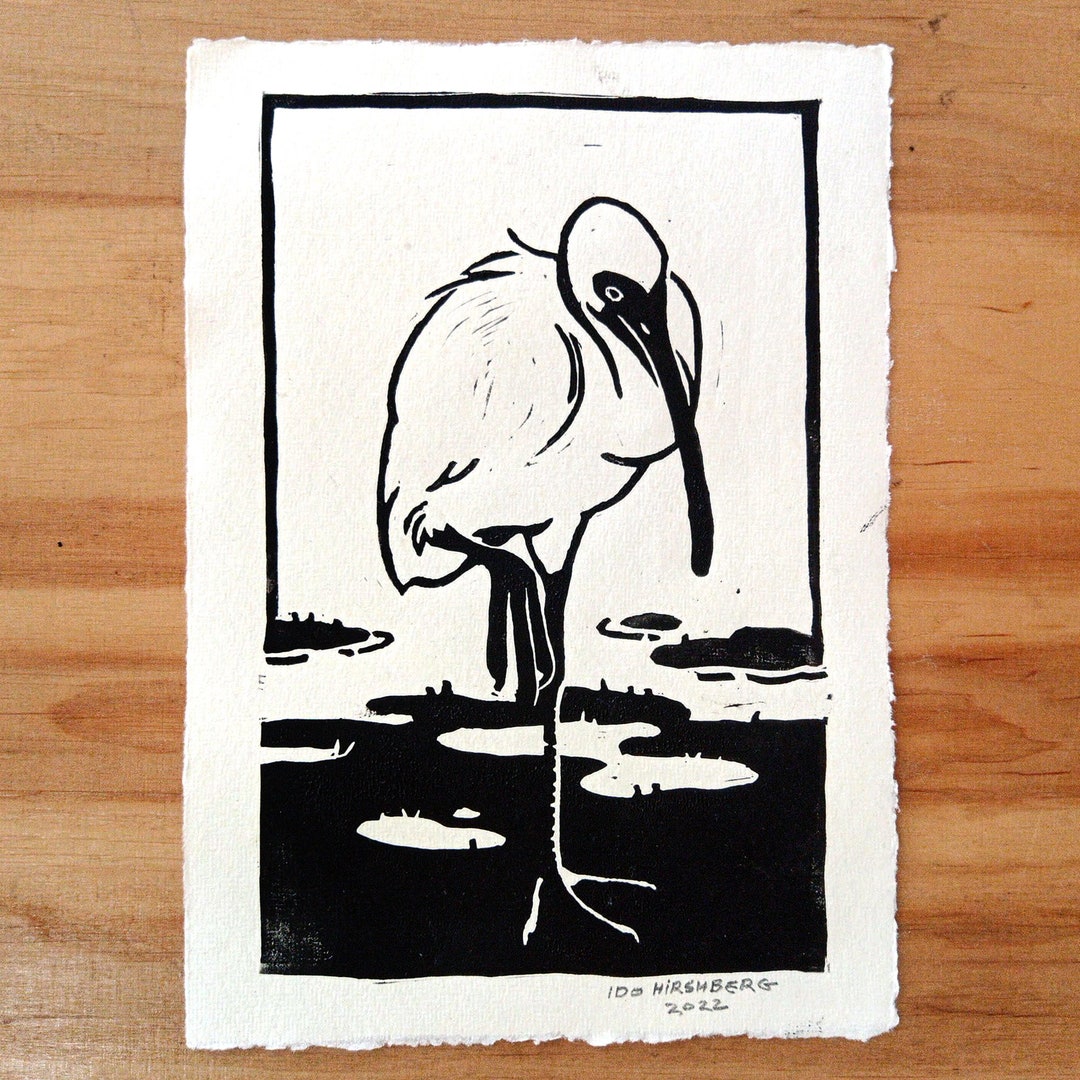 Bird Linocut - Ibis - Etsy