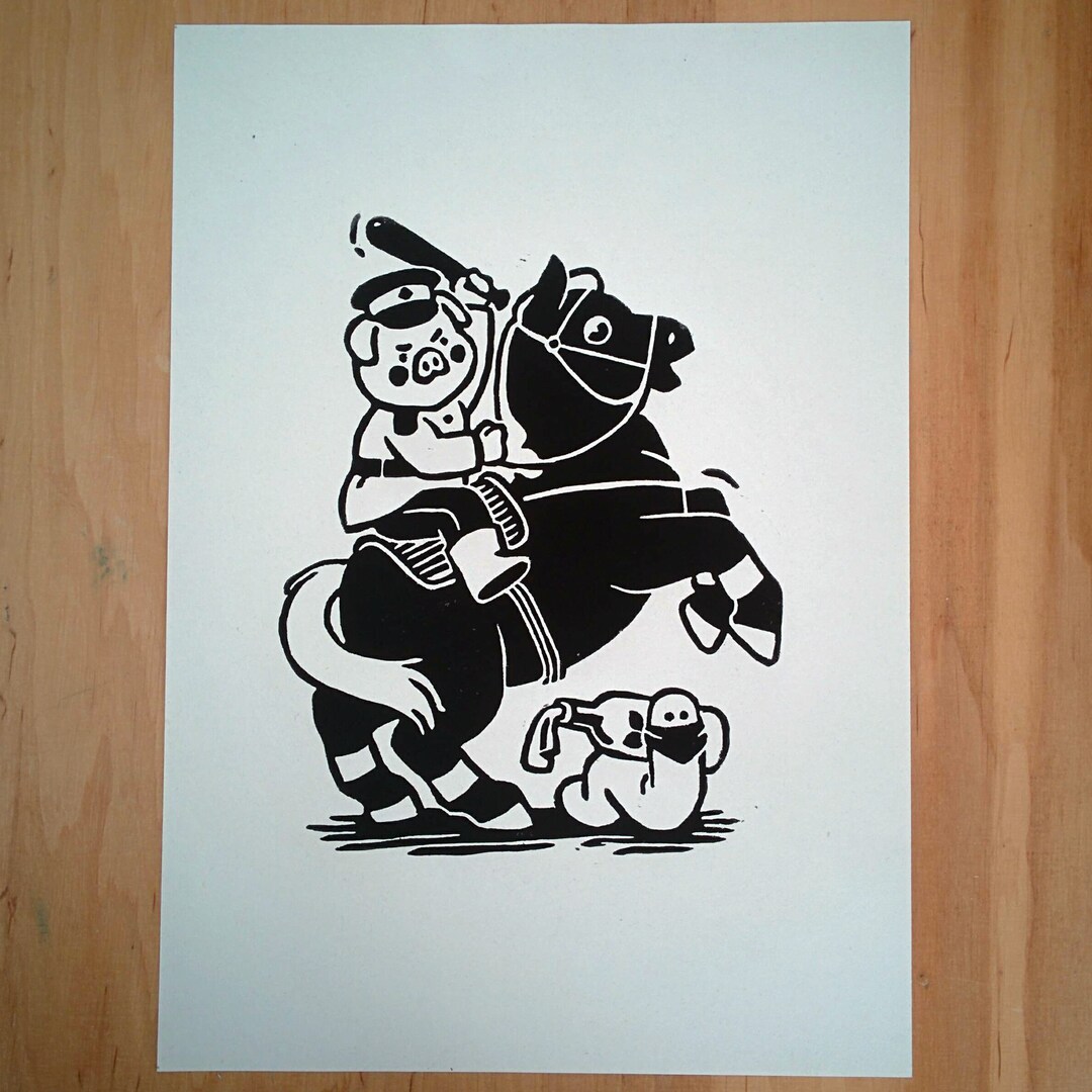 Riot Police Poster, Linocut Protest Art Print, Pig Poster, Horse Wall ...