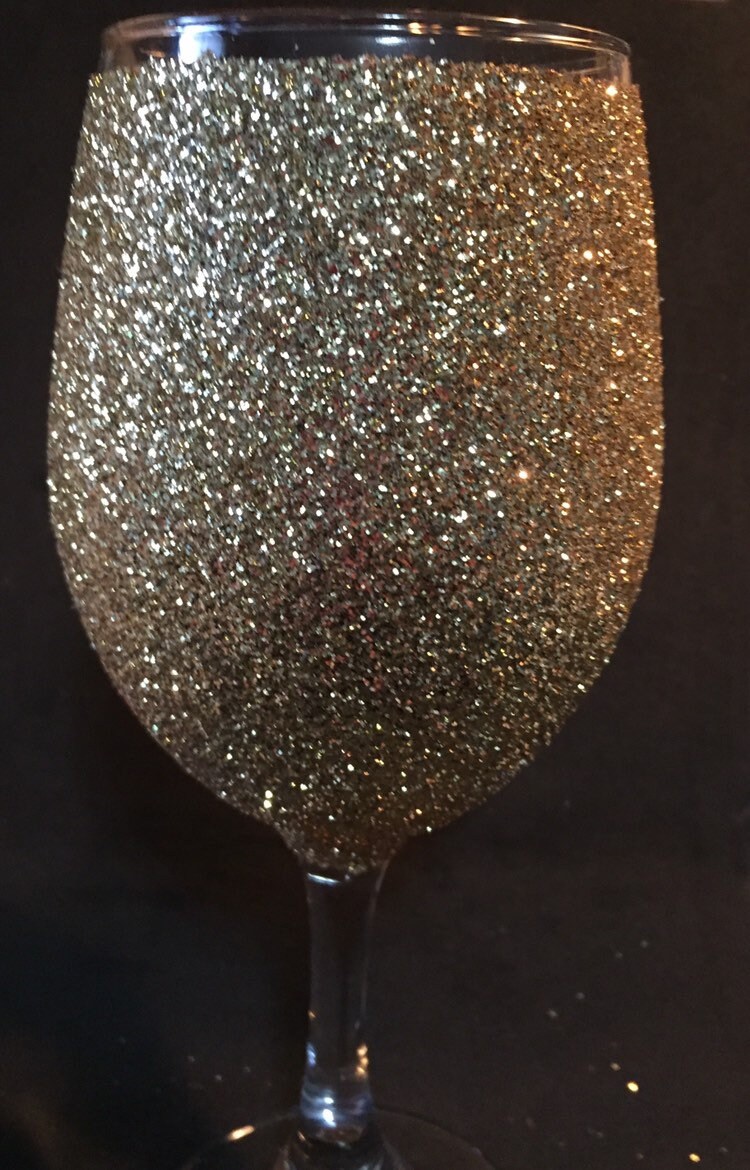 Large 175 Oz Gold Glitter Wine Glass With Cheers Etched Etsy