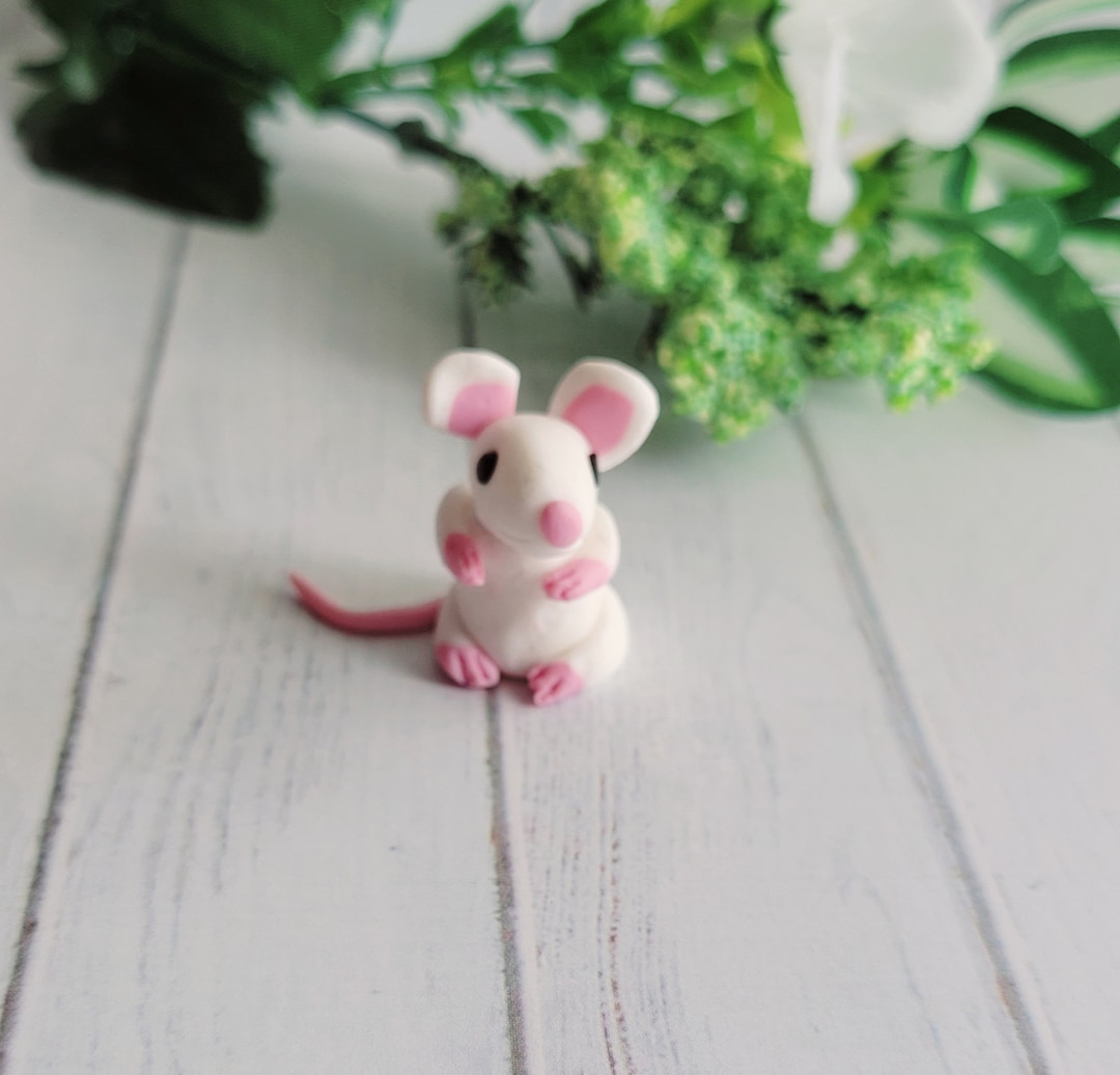Hand-sculpted Polymer Clay Mouse Figurine, Tiny Animal Ornament, Plant ...