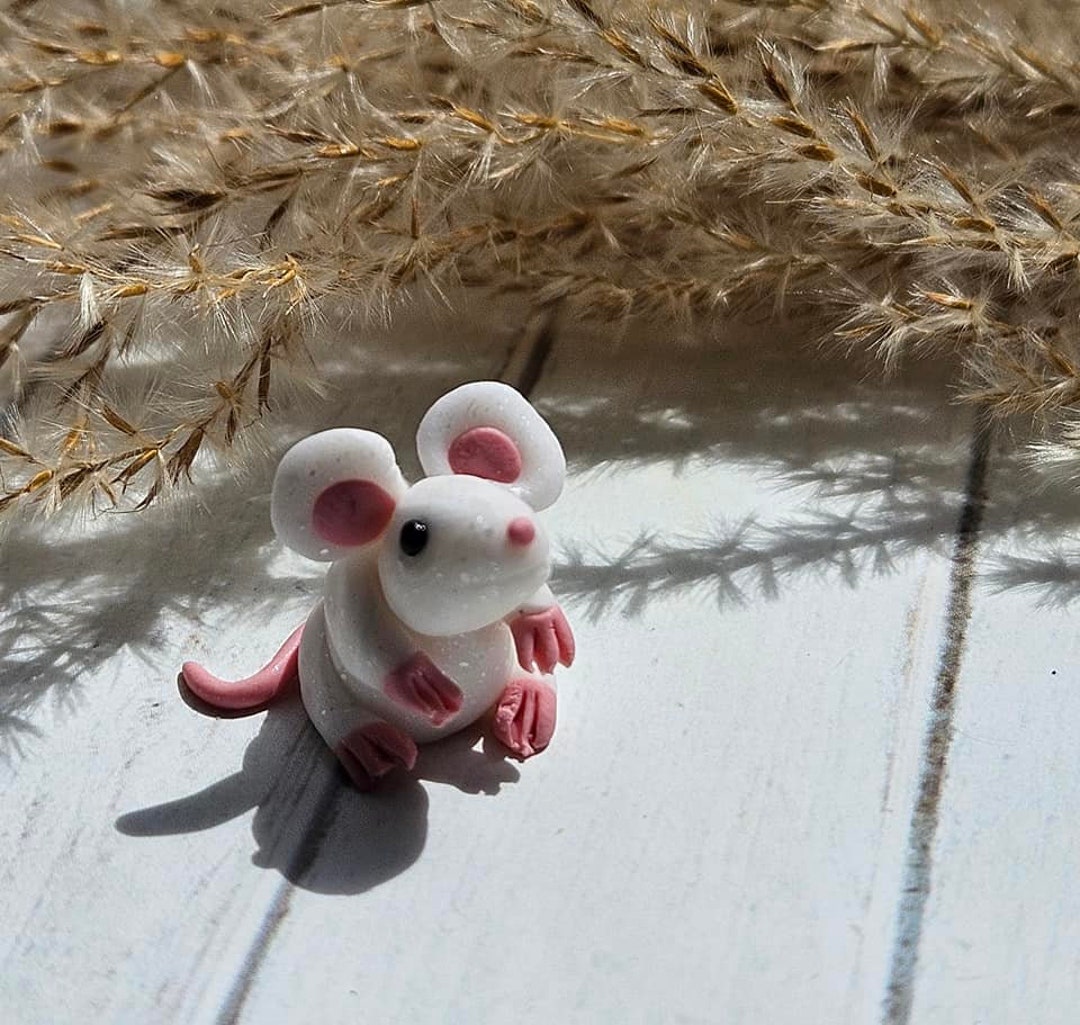 White Sparkle Miniature Polymer Clay Mouse, Tiny Collectable, Mice ...