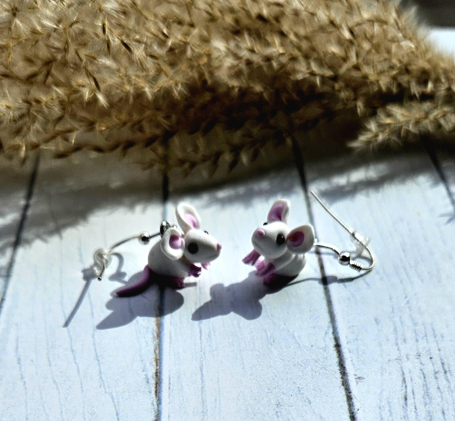 White Mice Earrings, Miniature Polymer Clay Mouse, Funky Earrings ...