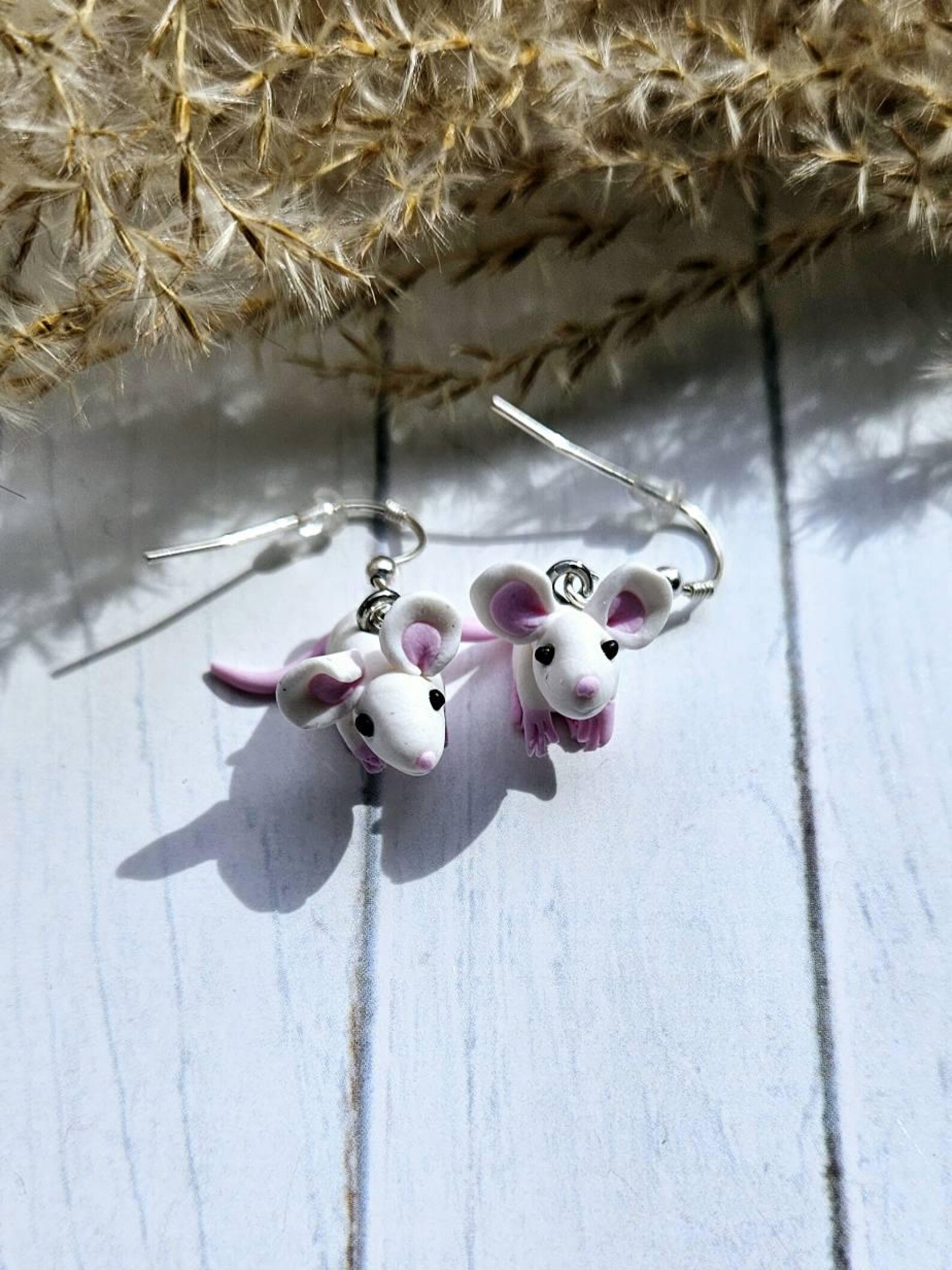 White Mice Earrings, Miniature Polymer Clay Mouse, Funky Earrings ...