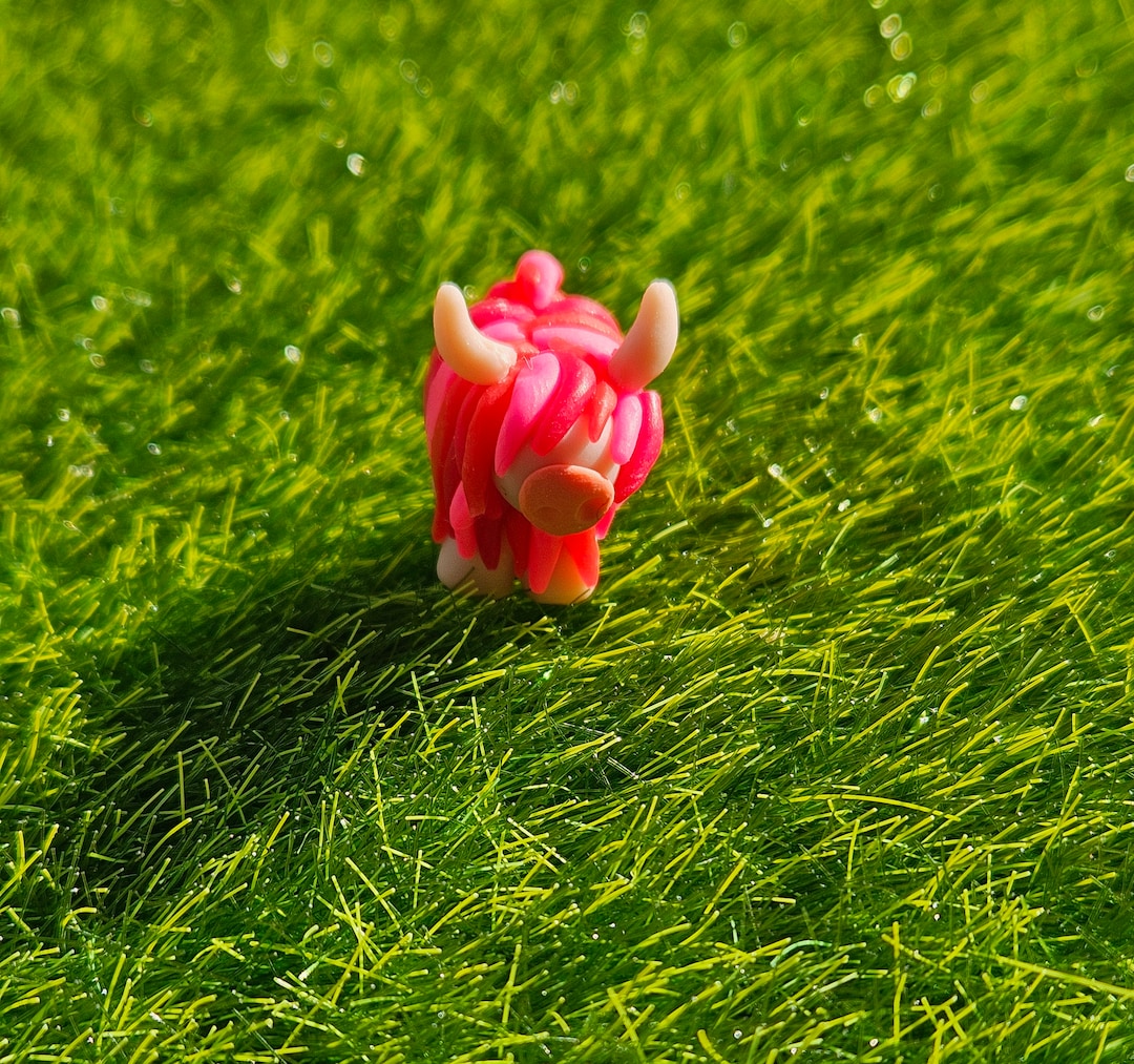 Miniature Pink Hairy Highland Cow, Wee Coo Made From Polymer Clay ...