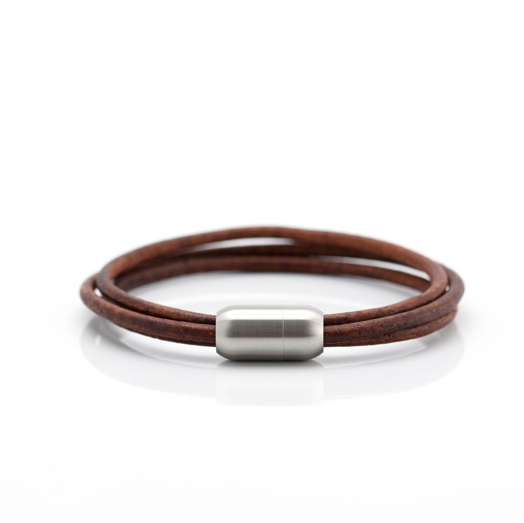 Leather Cord Bracelet Layered Cord Wrap With Strong Magnetic Brushed ...