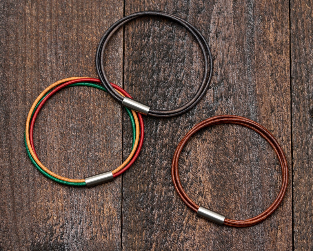 Leather Cord Bracelet Layered With Magnetic Stainless Steel Clasp 6.5 9 ...