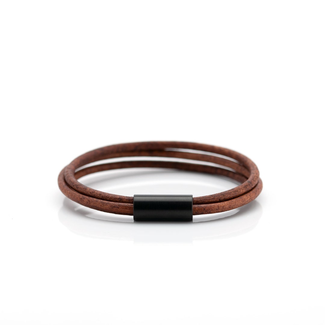 Leather Cord Bracelet Layered Cord Wrap With Matt Brushed Black ...