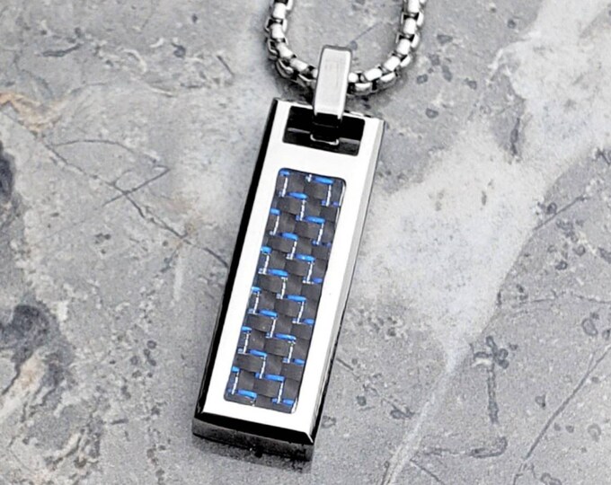 Men's "blue CARBON Fiber" Necklace| Men's Blue Forged Carbon Fiber ...