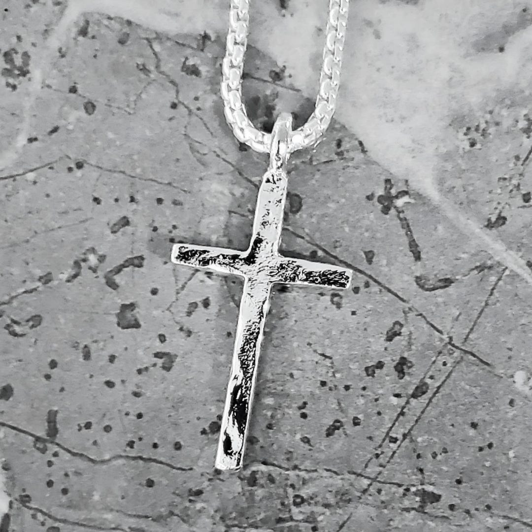 Men's RUSTIC PLATINUM CROSS Necklace | Men's Platinum Stainless Steel ...