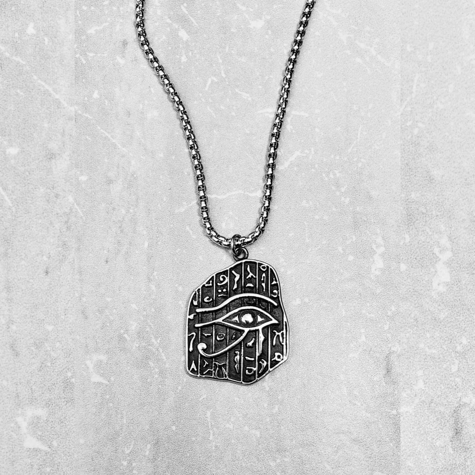 Men's PROTECTION HIEROGLYPH Necklace | Men's Silver Black Stainless ...