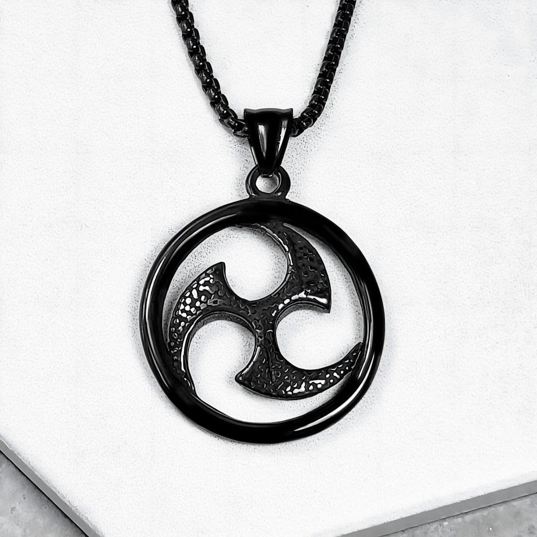 Men's "black SHINTO Tomoe" Necklace| Men's Black Stainless Steel ...