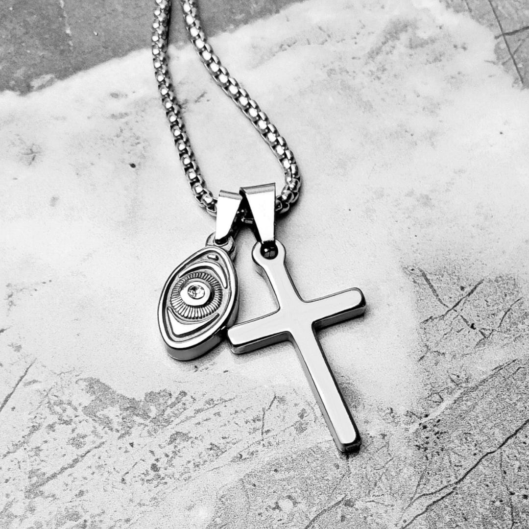 Men's "evil EYE Cross" Necklace| Men's Silver Stainless Steel Cross ...