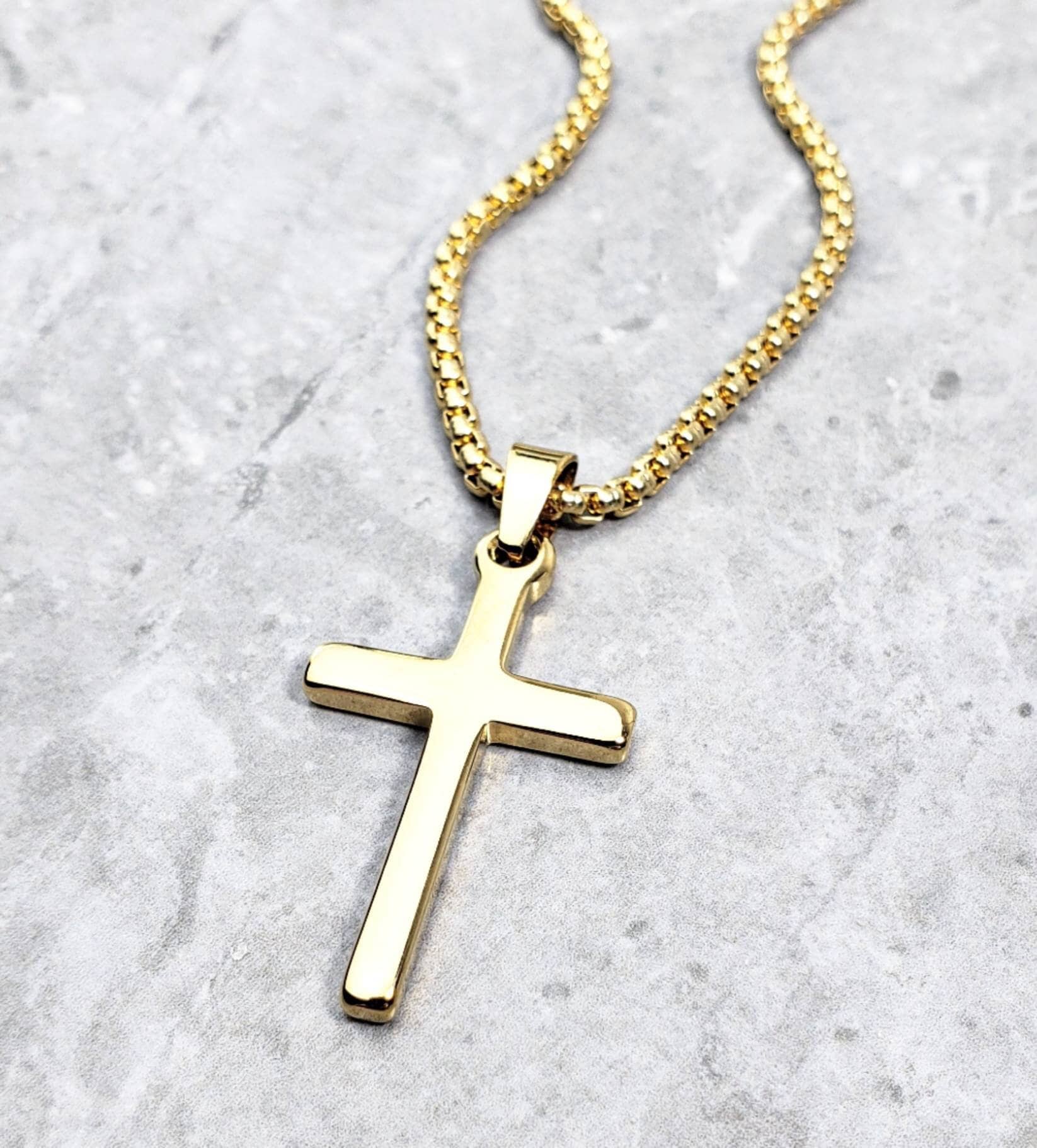 Men's GOLD CROSS Necklace | Men's Gold Stainless Steel Cross Pendant ...