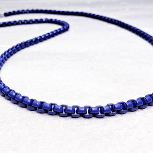 Men's BLUE BOX CHAIN Necklace | Men's Blue Acrylic Coated Stainless ...