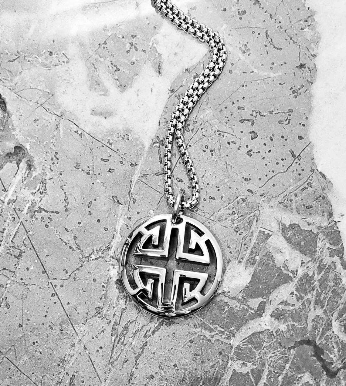 Men's CHINESE LU MEDALLION Necklace | Men's Silver Stainless Steel ...