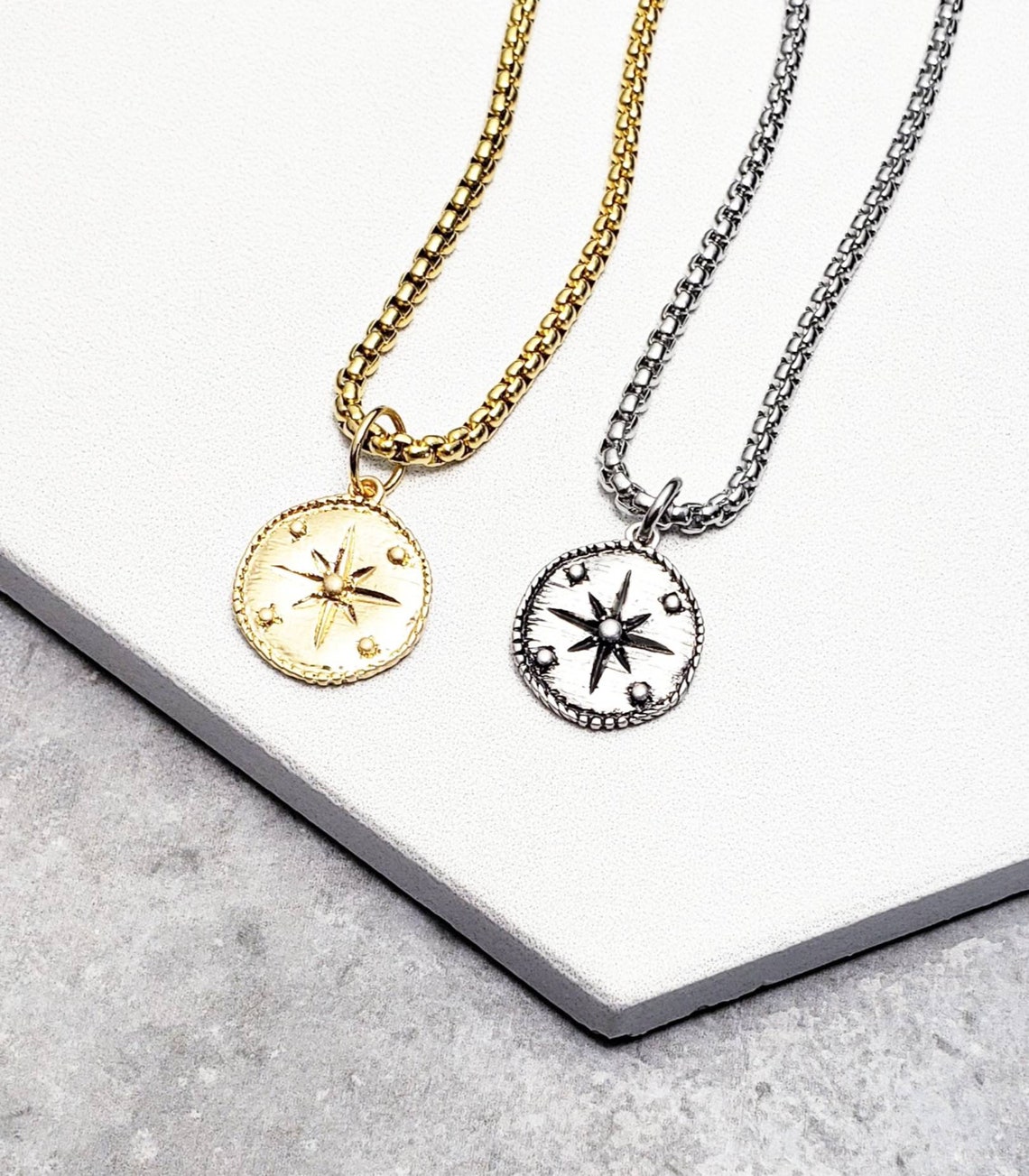 Men's north STAR Coin Necklace Men's Gold - Etsy