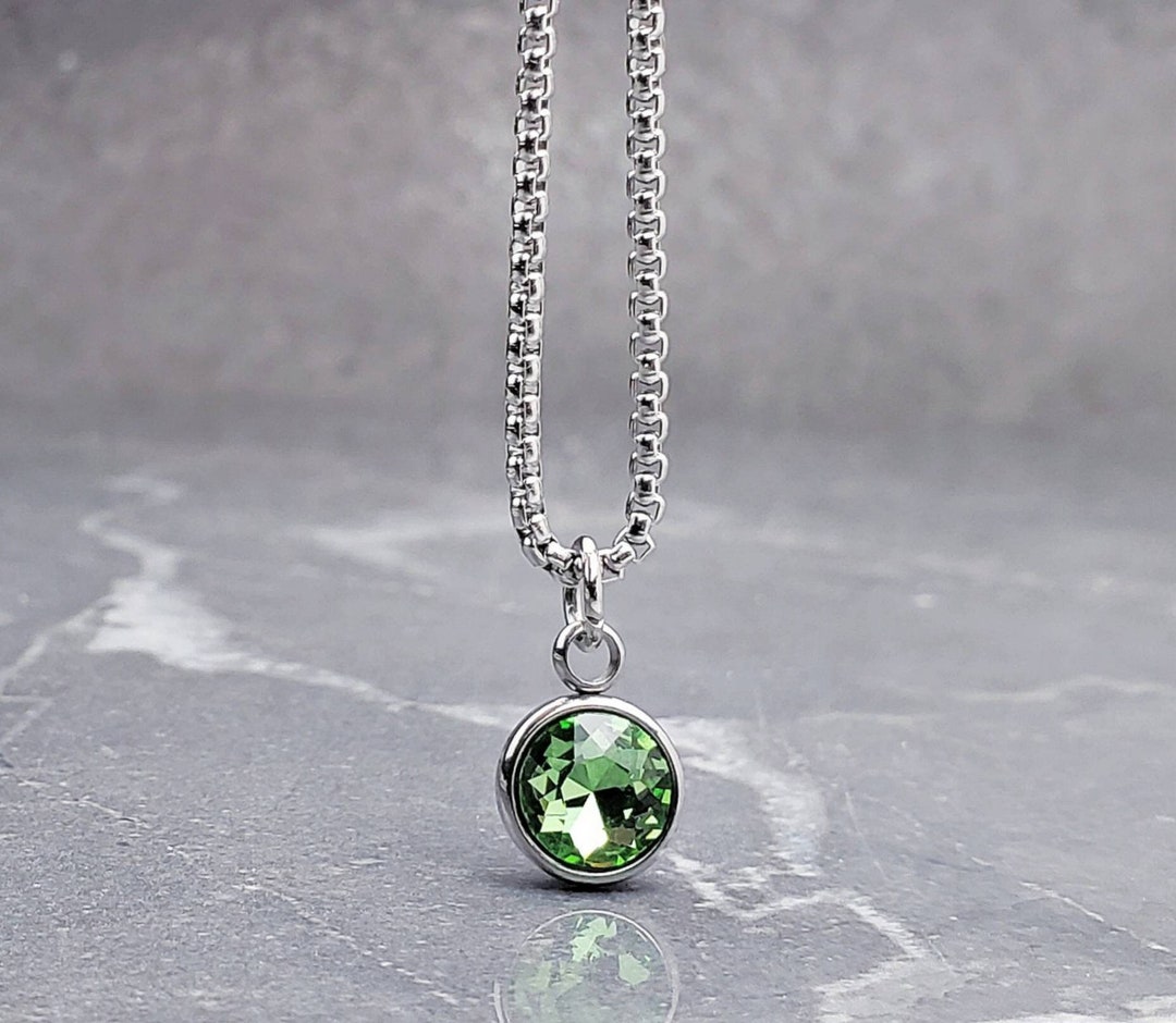 Men's silver PERIDOT Coin Necklace Men's - Etsy