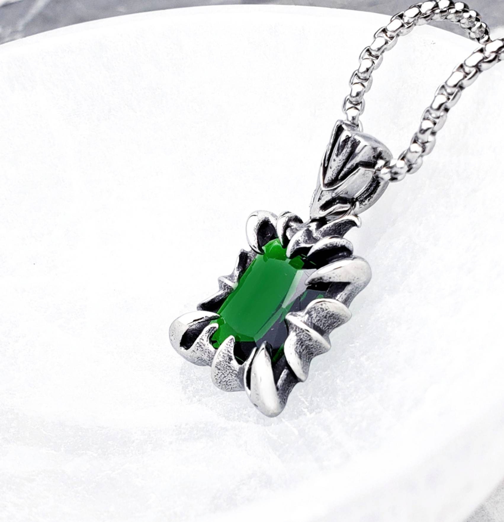 Men's EMERALD CLAW TAG Necklace | Men's Lab Grown Emerald Gemstone ...