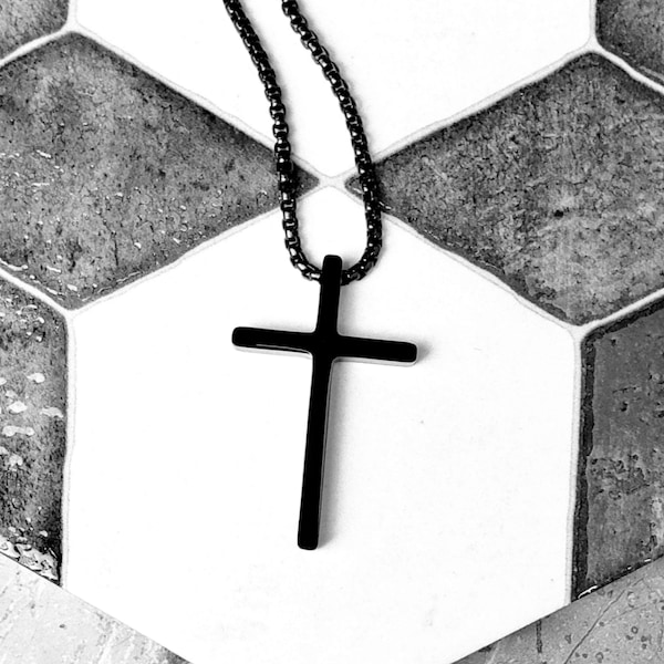 Black Box Chain Cross Necklace - Etsy