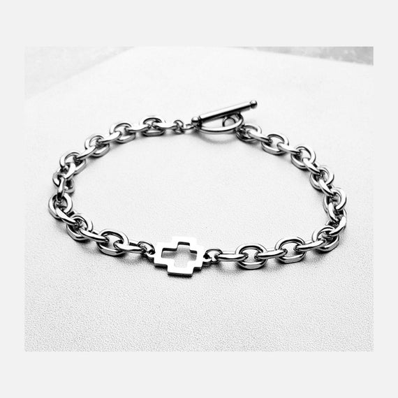 Men's cross Chain Bracelet Men's Silver - Etsy