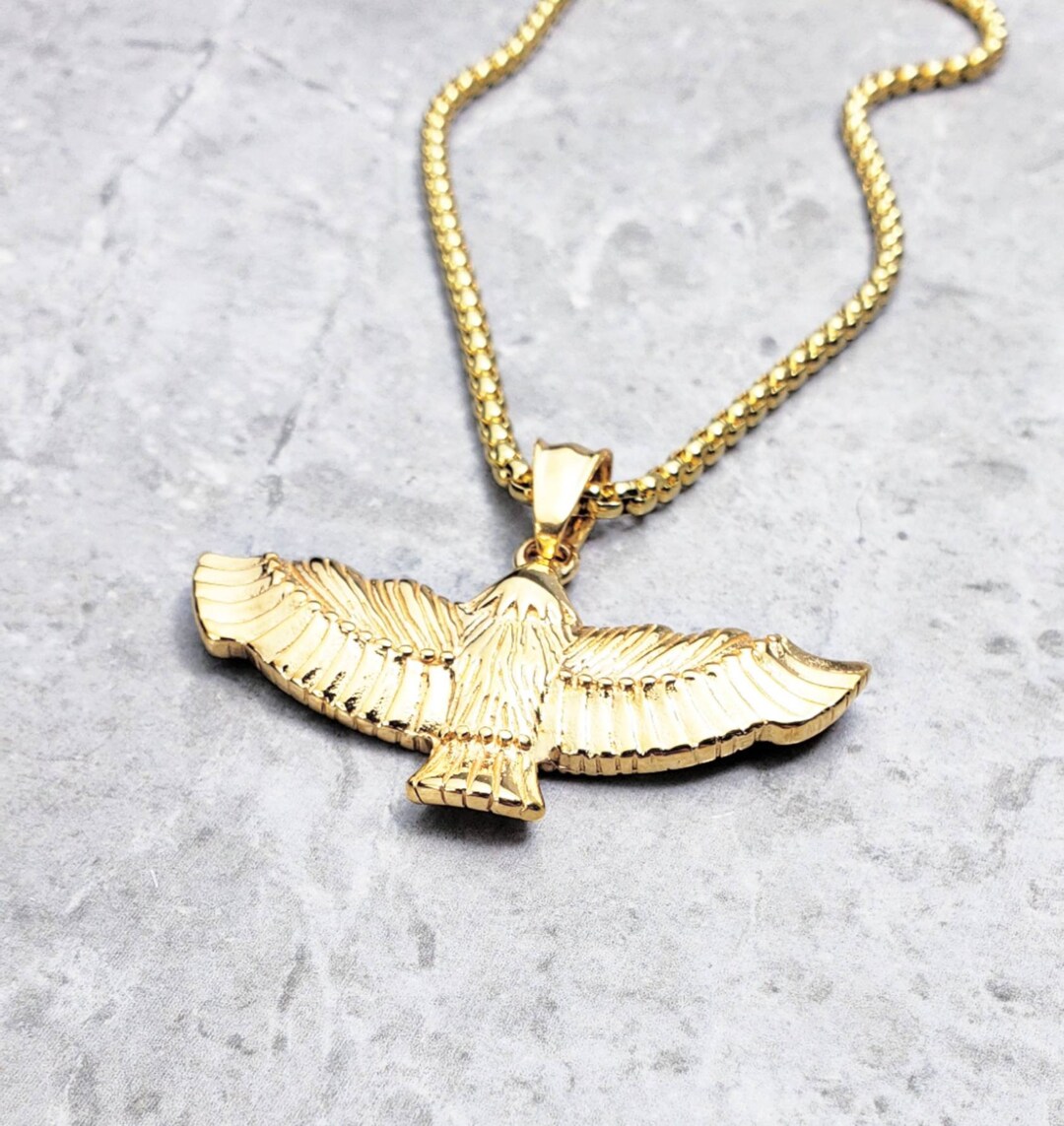 Men's tribal FLYING Eagle Necklace Men's Gold Stainless Steel Tribal ...