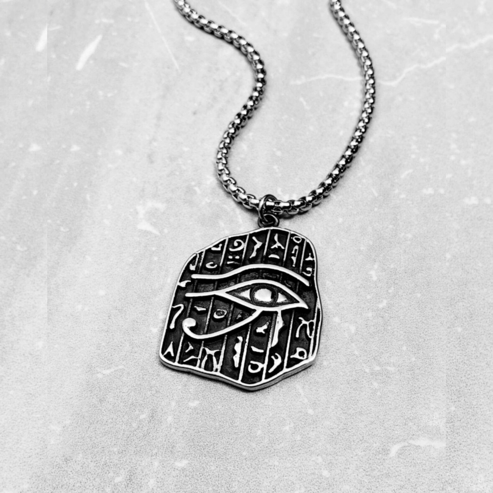 Men's PROTECTION HIEROGLYPH Necklace | Men's Silver Black Stainless ...