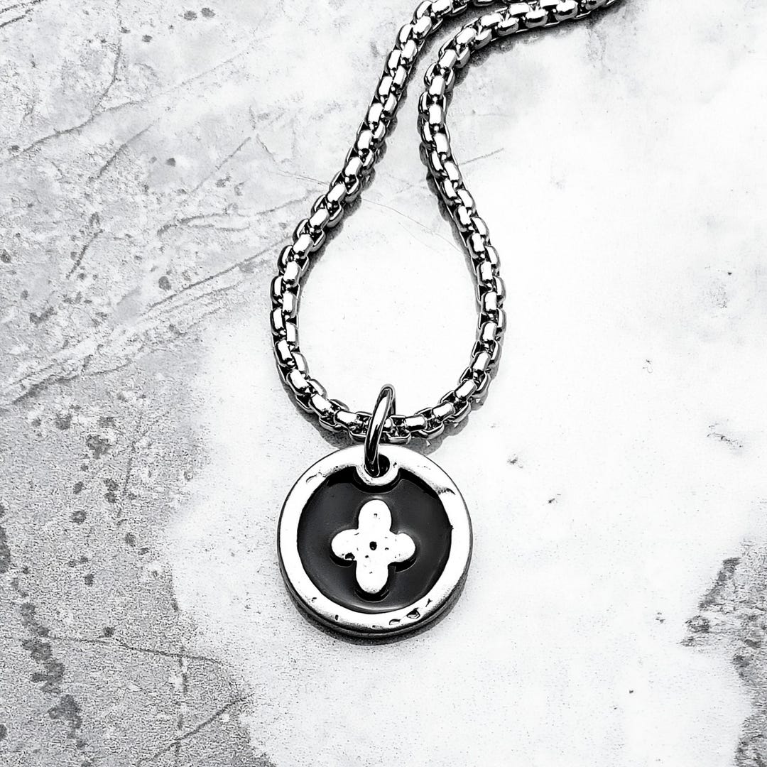 Men's BLACK CROSS COIN Necklace | Men's Black Matte Silver Stainless ...