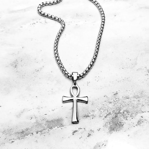 Men's SILVER ANKH Necklace | Men's Silver Stainless Steel Ankh Pendant ...