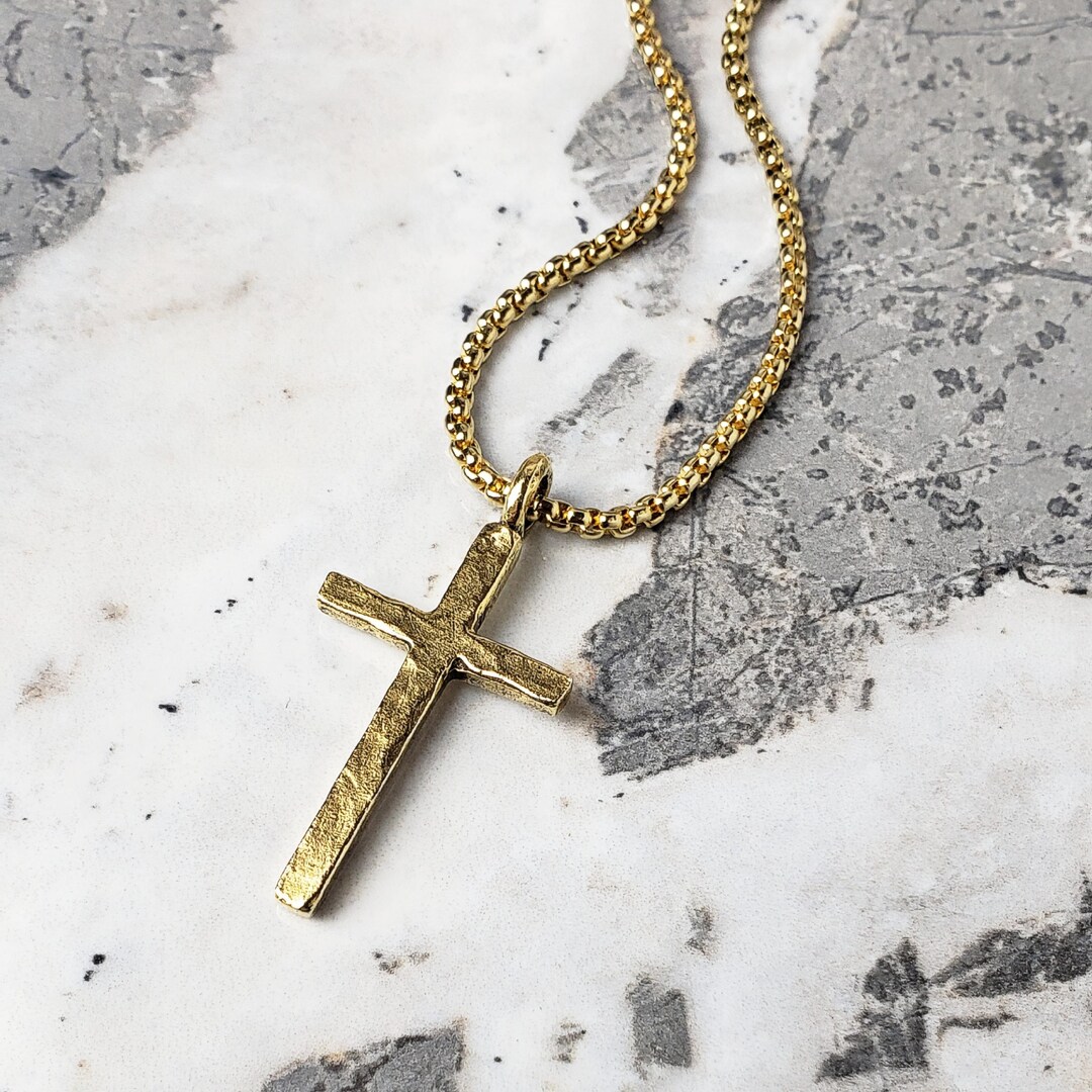 Men's RUSTIC GOLD CROSS Necklace | Men's Gold Stainless Steel Rustic ...