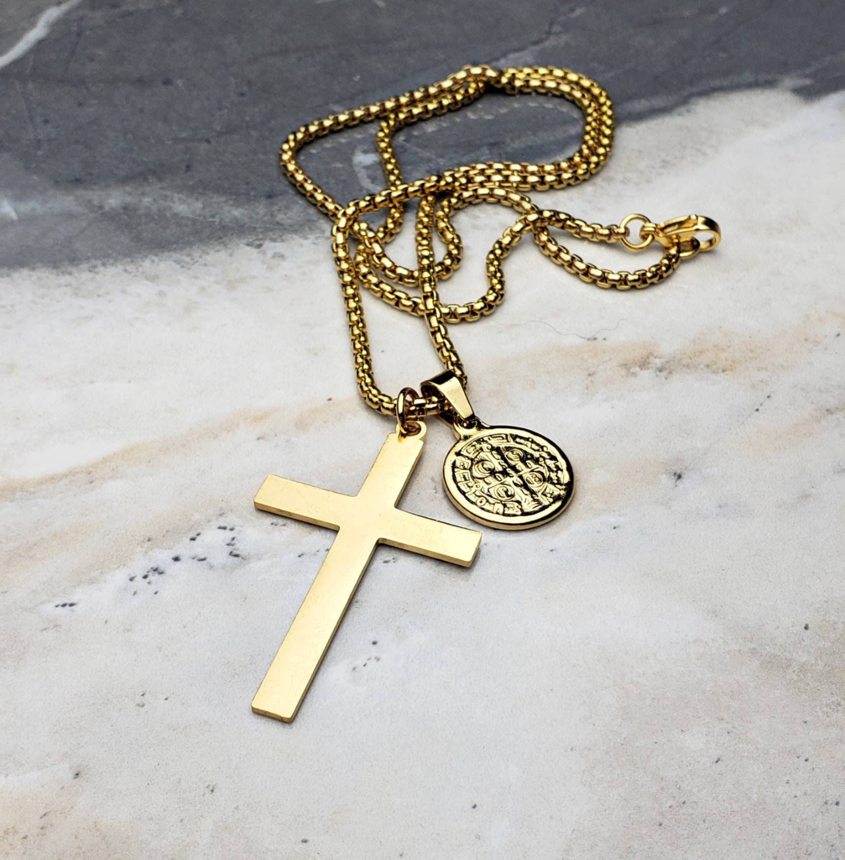 Men's gold SAINTS Cross Necklace Men's | Etsy